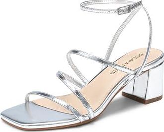 Dream Pairs Sandales &agrave; talons carr&eacute;s pour femme - 5,1 cm - Bout carr&eacute; - Pour f&ecirc;te, mariage, soir&eacute;e, Argent&eacute; m&eacute;tallis&eacute;, 38 EU