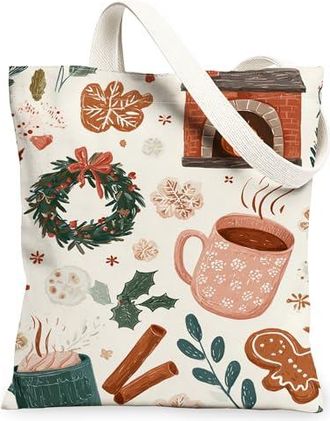 Generic Sacs fourre-tout confortables en toile de No&euml;l, motif plantes de vacances, sacs d&eacute;picerie r&eacute;utilisables, vintage chic, l&eacute;ger et lavable en toile pour,