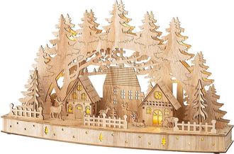 Lumineo Schwibbogen beleuchtet Lichterbogen Holz Weihnachtsdorf Weihnachten Timer