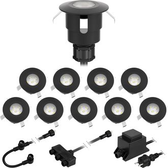 LEDs Com LED Bodeneinbauleuchte ATRIA für außen, IP65, schwarz, rund, 40mm Ø, warmweiß 10er Set