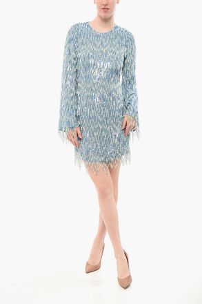 Elisabetta Franchi Paillettenbesetztes Kleid mit Perlen und Laternen&auml;rmeln Elisabetta Franchi