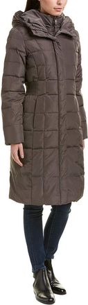 Cole Haan Damen Langer, Gesteppter Puffermantel Daunenjacke Daunenmantel, Carbon, L