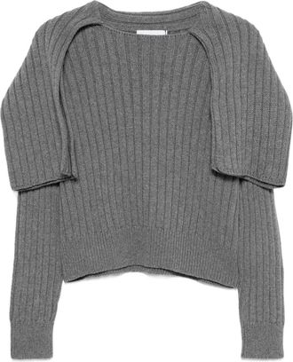 Brandon Maxwell pull côtelé à détail de foulard - Gris