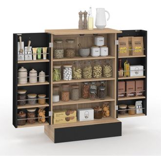 IDMarket Buffet bas de cuisine ALTO H.90 cm avec rangements noir et bois