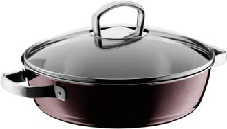 WMF Fusiontec Mineral Schmorpfanne 28 cm Induktion, Br&auml;ter mit Glasdeckel, Schmortopf 4,1l, hoher Rand, High-Tech Keramik, kratzfest, dunkelrot