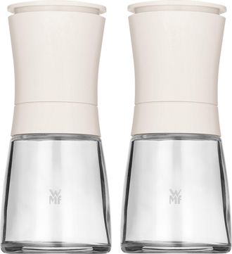 WMF Trend Mühlenset 2tlg, Salz- und Pfeffermühle unbefüllt, Glasbehälter, Keramikmahlwerk, Salz Pfeffer Mühle, Gewürze, weiß