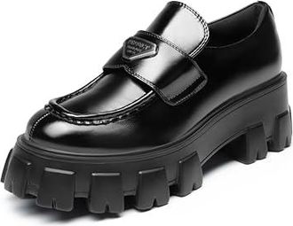 Dream Pairs Mocassins épais à plateforme confortables à enfiler pour femme - Style décontracté et tendance, Black-Pat, 39.5 EU