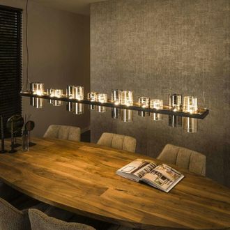 Pier Import Pier Import - Suspension en verre ambr&eacute; et chrom&eacute;, 14 abat-jour ralf