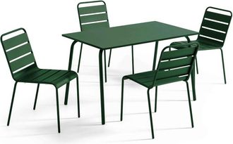 Oviala Ensemble table de jardin en m&eacute;tal et 4 chaises vert for&ecirc;t - Palavas