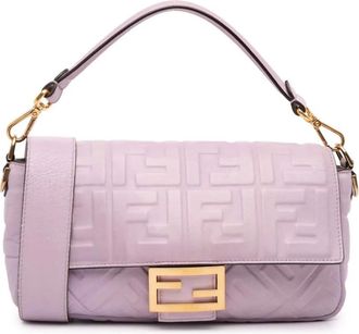 Fendi 2010-2025 Zucca Baguette Satchel-Tasche aus Leder mit Prägung - Violett