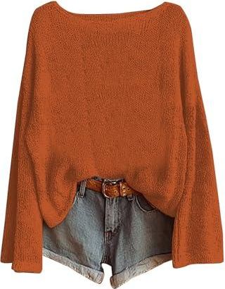 Generic Pull pour femme - Coupe ample - Col rond - &Eacute;l&eacute;gant - Tricot surdimensionn&eacute; - Couleur unie - Manches longues - Confortable - Doux et chaud - Pour lauto