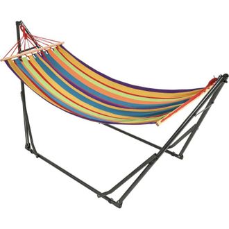 OUTSUNNY Hamac de jardin pliable avec support acier &eacute;poxy et toile coton lin marron noir gris blanc