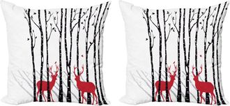 Abakuhaus Hirsch Dekokissen Kissenbezug 2er Pack, Deer Baum Waldvogel, Modern Accent Doppelseitiger Digitaldruck, 40x40, Schwarz Wei&szlig; Rot