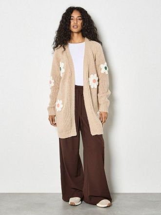 Apricot Cardigan 3D-G&auml;nsebl&uuml;mchen-Strickjacke aus grobem Strick Blumenapplikation