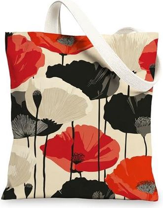 Generic Sacs fourre-tout en toile coquelicot, sacs à provisions réutilisables, modernes légers et lavables à bandoulière pour Tr, Rouge, 13x15 Inch