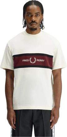 Fred Perry Homme, Tops, Beige, Taille: S T-shirt en piqu&eacute; d&eacute;contract&eacute; avec empi&egrave;cement coup&eacute;-cousu