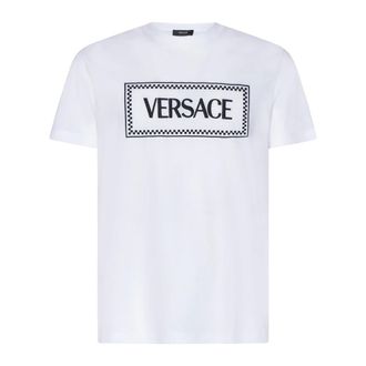 Versace Homme, Tops, Blanc, Taille: L T-shirts et Polos en Coton avec Logo Imprim&eacute;