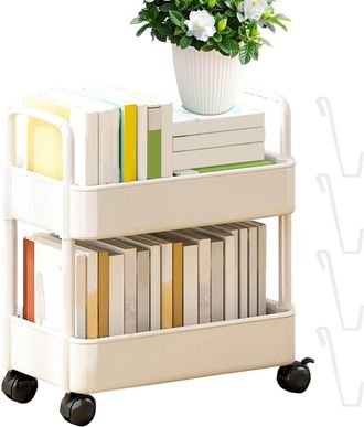 Generic Scaffale per libri Mobile con ruote - 14,57 x 9,84 x 17,13 pollicarrello per scaffali con rotelle | Scaffale per Snack a 2 livelli,Carrello per librer
