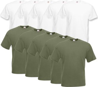 Fruit Of The Loom 10 Fruit of the loom T Shirts Valueweight S M L XL XXL 3XL 4XL 5XL Übergröße Diverse Farbsets auswählbar (XL, 5Weiß/5Olive)
