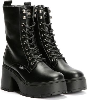Buffalo Mila Lace Up Mid Damen Stiefel Schwarz, Schwarz, 38 EU