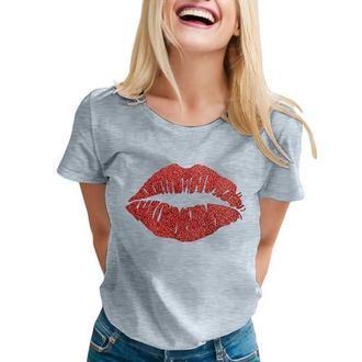 Generic T-shirt imprim&eacute; &agrave; manches courtes et col rond pour la Saint-Valentin 2026, gris, XXL