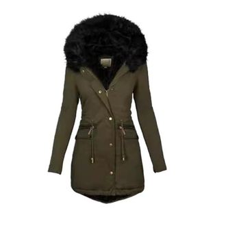 Generic Parka for femme avec capuche en fausse fourrure, manteau long imperm&eacute;able, veste dhiver zipp&eacute;e doubl&eacute;e en polaire for lext&eacute;rieur(Green,4XL)