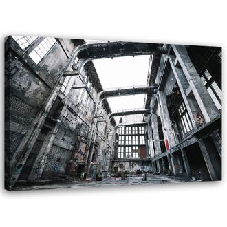Feeby Leinwandbild XXL Architektur Wandbild Kunst Fabrik Grau 120x80 cm