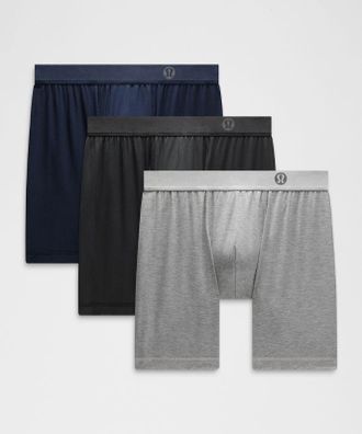 lululemon Always In Motion Lange Boxershorts 3er-Pack f&uuml;r M&auml;nner - 18 cm - Gr&ouml;&szlig;e 2XL in Black/True Navy/Heathered Core Medium Grey
