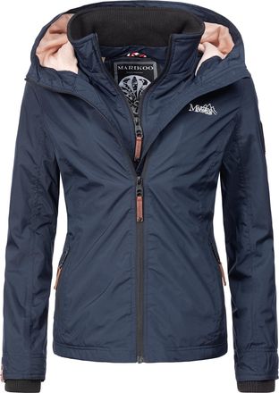 Marikoo leicht gefütterte Damen Übergangsjacke Kurze Sommerjacke mit kuscheligem Fleece-Innenfutter und großer Kapuze Erdbeere Navy Gr. XXL