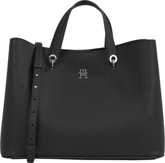 Tommy Hilfiger Damen Satchel Tasche Emblem abnehmbarer Schulterriemen, Schwarz (Black), Einheitsgröße
