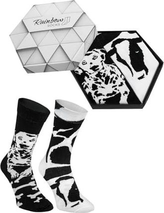 Rainbow Socks Femme Homme Chaussettes Animaux Noir Blanc Cadeau - 2 paires - Chien Vache - Taille 41-46