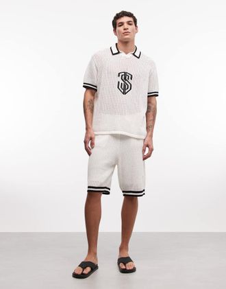 Sixth June Polo densemble en maille &agrave; broderies - Blanc