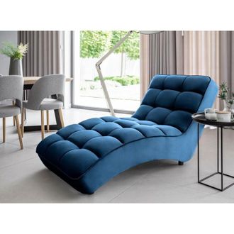 Les Tendances Les Tendances - Chaise longue dint&eacute;rieur velours capitonn&eacute; rikal - Confort et raffinement-Bleu nuit