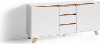 Byliving Sideboard VALENTIN / Kommode Artisan Eiche hell-braun mit weiß Kombination / Schrank mit 2 Türen und 3 Schubläden / im Scandi-Style / Grifflos / B 160
