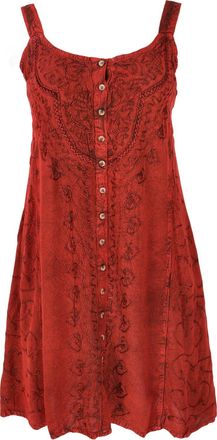 Guru Shop Besticktes Indisches Minikleid Boho Chic, Hippie Tunika - Rot/Design 10, Damen, Synthetisch