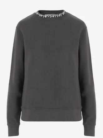 Golden Goose Womens Cotton Sweatshirt With Crystals, Grey Top