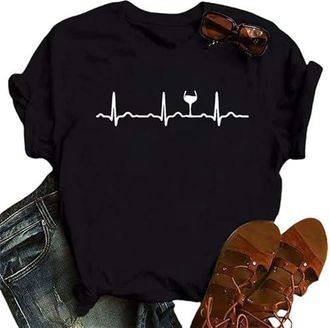 Keephen Verre &agrave; Vin T-Shirt pour Femmes Nouveaut&eacute; Verre &agrave; Vin Impression 3D T-Shirts &Eacute;t&eacute; Col Rond Manches Courtes Chemises &Eacute;t&eacute; Tee Casual Tops