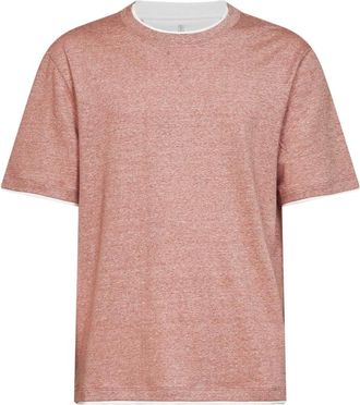 Brunello Cucinelli Homme, Tops, Rouge, Taille: XS T-Shirt Avec Effet Superpos&eacute;