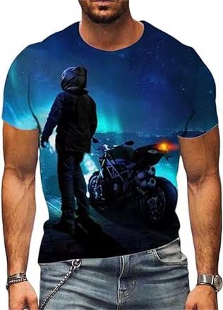 Keephen T-Shirt &agrave; col Rond pour Homme avec Motif Moto VTT Sportif Impression 3D Manches Courtes Haut d&eacute;contract&eacute;