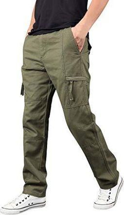 Generic Pantalon cargo baggy pour homme - Pantalon de jogging pour homme avec plusieurs poches - Pantalon de loisirs uni - Jambe droite - Respirant - Pantalon