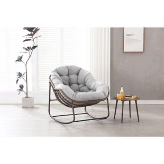 Liberte Libert&eacute; - Fauteuil &agrave; bascule rocking-chair confortable avec coussin &eacute;pais pour int&eacute;rieur et ext&eacute;rieur, gris