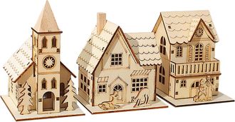 Generic Dorfh&auml;user aus Holz - Set mit Miniaturmodellen aus Holz, handwerkliches Dorf, dekoratives Ornament f&uuml;r Zuhause | Handgefertigtes Haus-Set aus Holz f&uuml;r