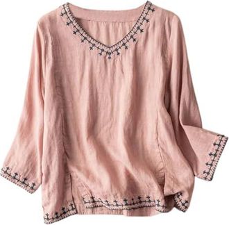 Generic NaLatia Chemisier ample en gaze paysanne bohème décontracté brodé graphique floral 2025 chemise indienne à volants pour femmes âgées dété tendance rét