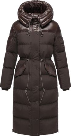 Navahoo Damen Langer Wintermantel warmer Steppmantel aus einem angesagten Materialmix und gro&szlig;er Kapuze Knusperherz 14 Choco Gr. XL