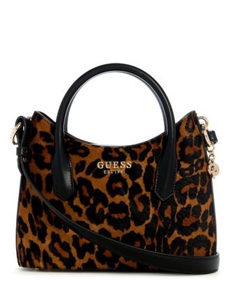 Guess Handtasche Umh&auml;ngetasche Domitilla Mini Satchel Bag Leopard braun