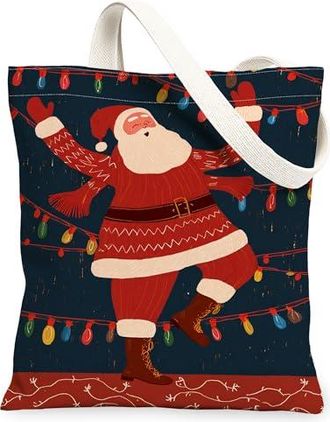 Generic Sacs fourre-tout en toile avec motif Père Noël, sacs dépicerie réutilisables, amusants, festifs, légers et lavables en toile pour le shopping, les voy
