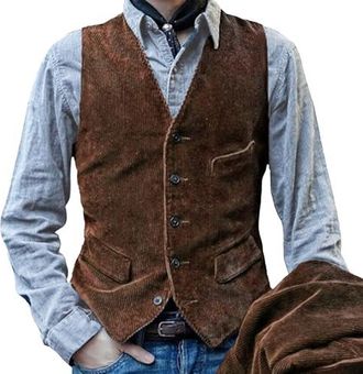 Generic Blazer d&eacute;contract&eacute; en velours c&ocirc;tel&eacute; pour homme - Style vintage et d&eacute;contract&eacute; - Revers crant&eacute; - Pour affaires, d&icirc;ner, costume de sport, Gilet 1, 3XL