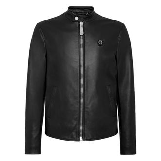 Philipp Plein Homme, Vestes, Noir, Taille: XL Blouson de moto en cuir