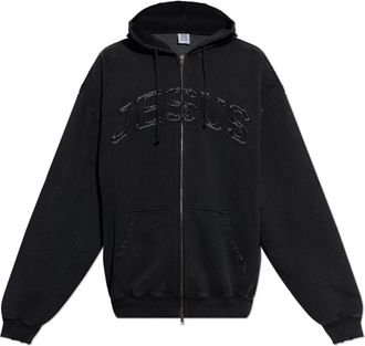 VETEMENTS Homme, Sweatshirts et sweats &agrave; capuche, Noir, Taille: M Black Jesus On A Cross Sweat &agrave; capuche