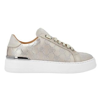 Philipp Plein Femme, Chaussures, Beige, Taille: 39 EU Satin Lo Top Baskets Monogram Strass